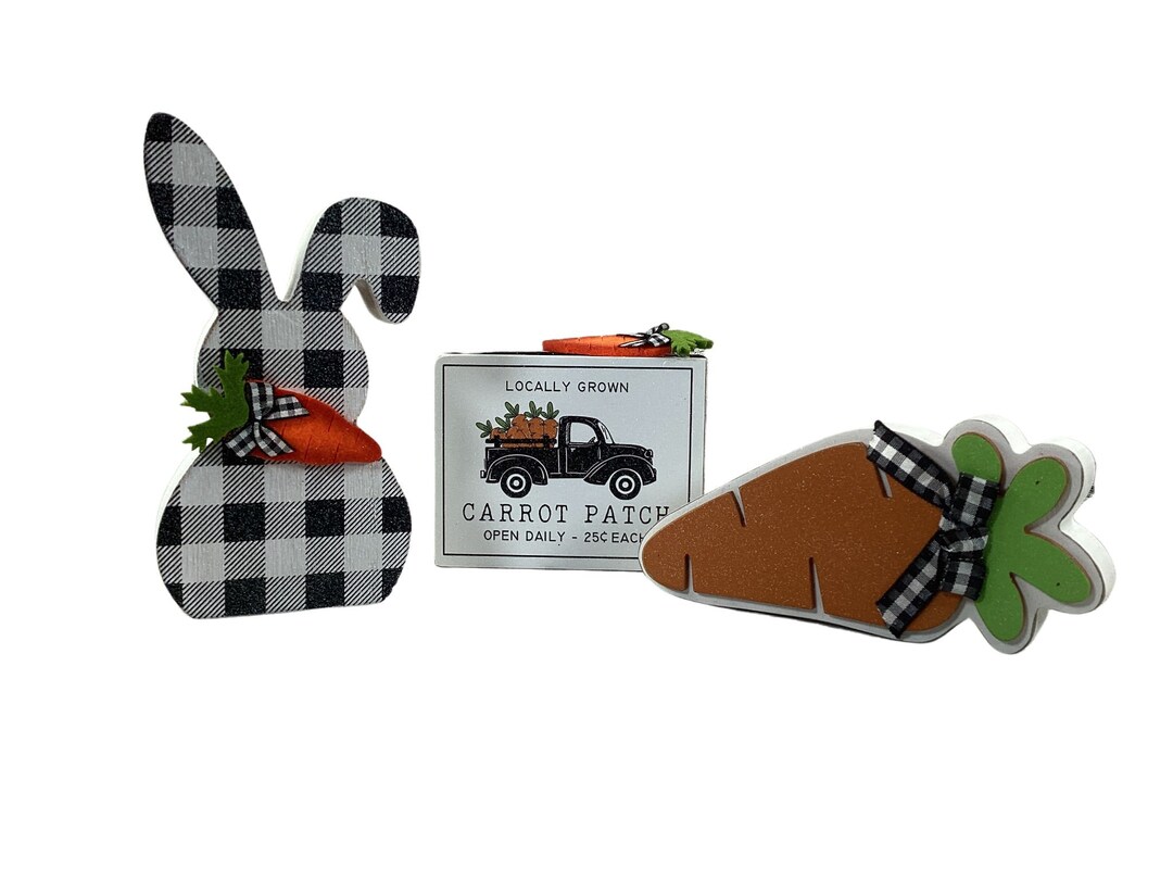 AGD Easter Decor Chunky MDF Bunny Carrot and Truck Sign Tier Tray 3pc ...