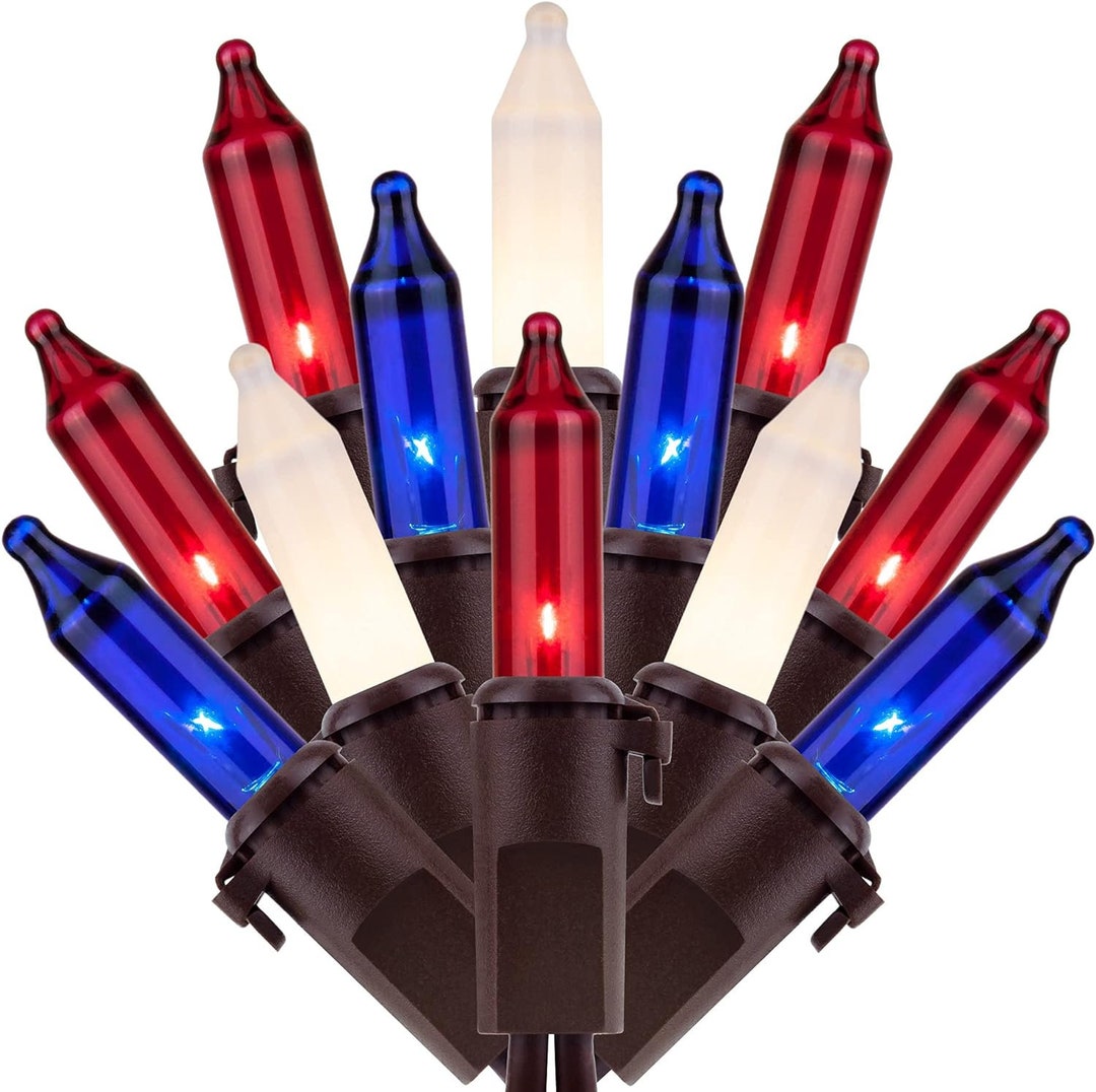 CWI String Lights Patriotic 35 Red White Blue Bulbs Brown Cord - Etsy
