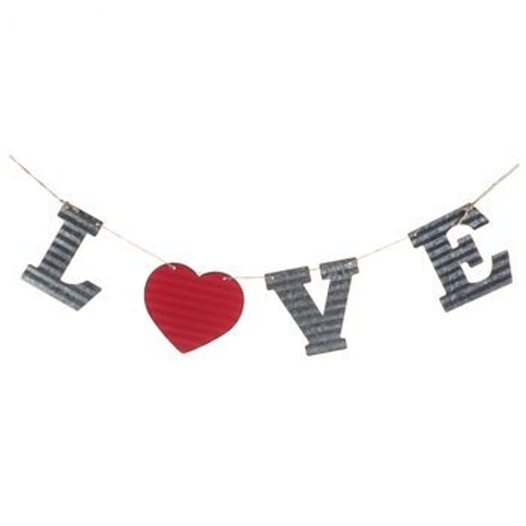 Valentines Decor Corrugated Metal LOVE heart Banner Garland - Etsy