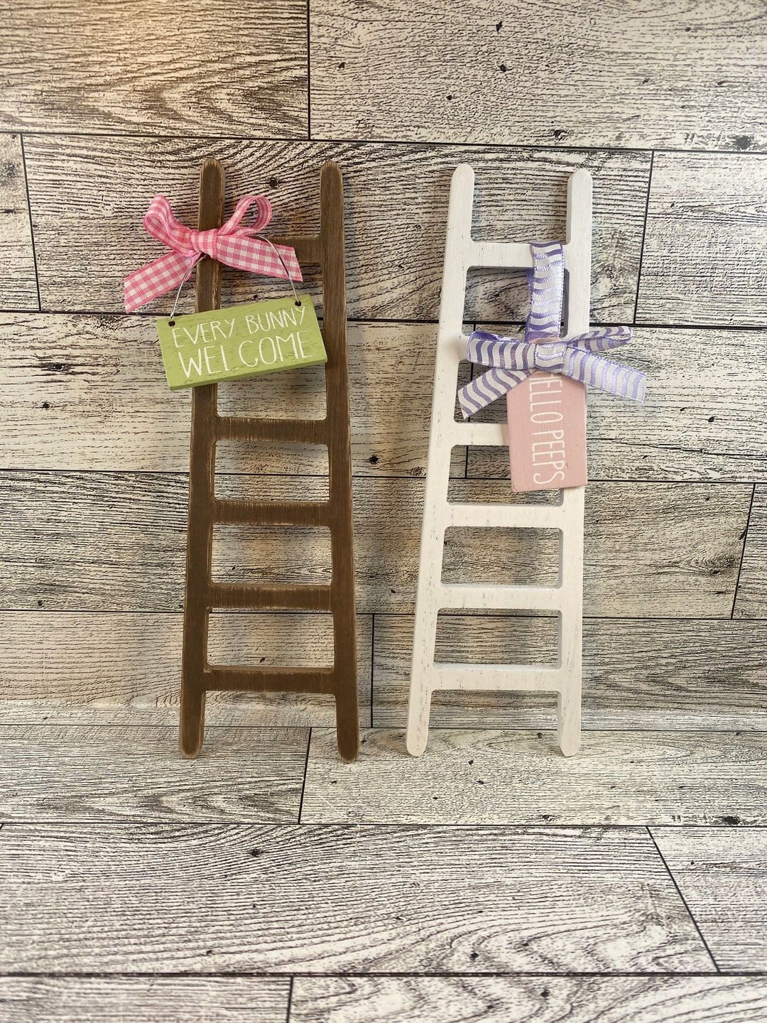HL Easter Decor Hello Peeps Welcome Bunny Wood Mini Ladders 2pc - Etsy