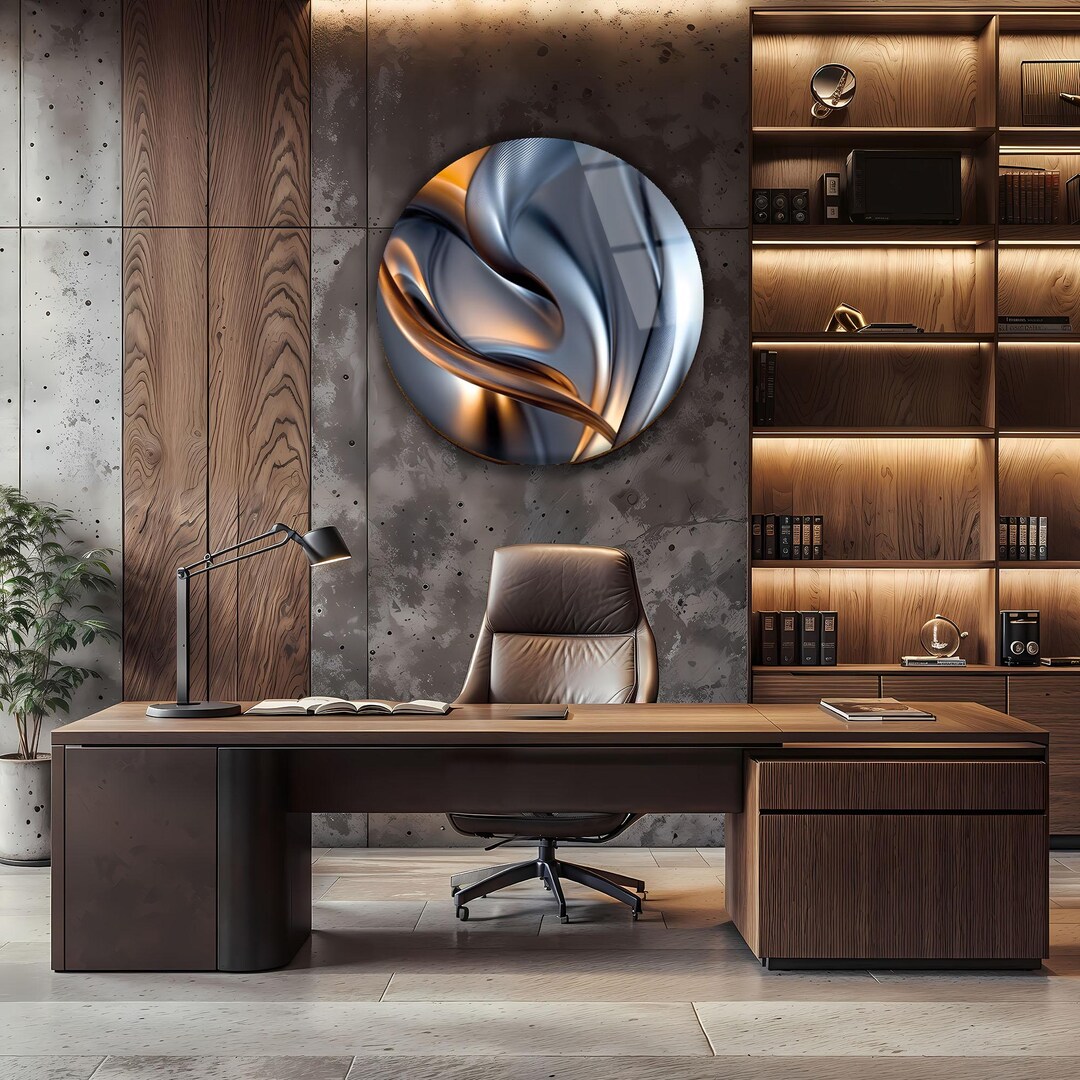 Luxury Abstract Silver & Gold Round Tempered Glass Wall Art | Modern ...