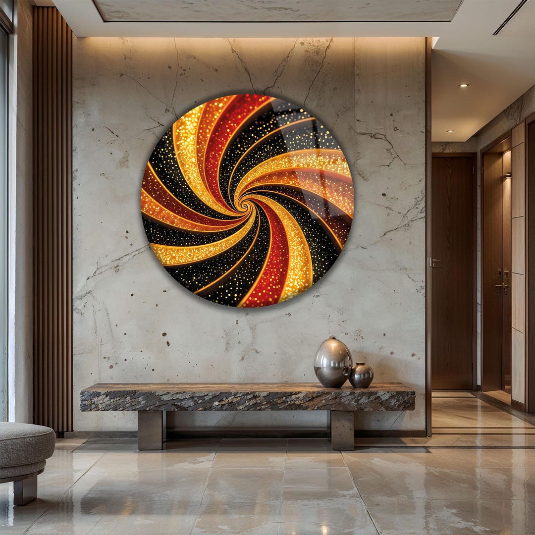 Gold Spiral Round Glass Wall Art | Luxury Glossy Panel | Modern ...