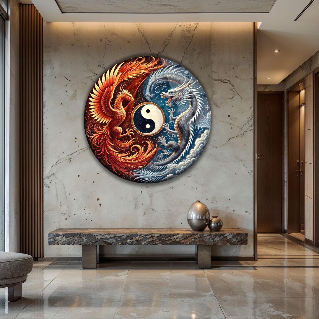 Yin Yang Dragon & Phoenix Tempered Glass Wall Art: Feng Shui Decor - Etsy