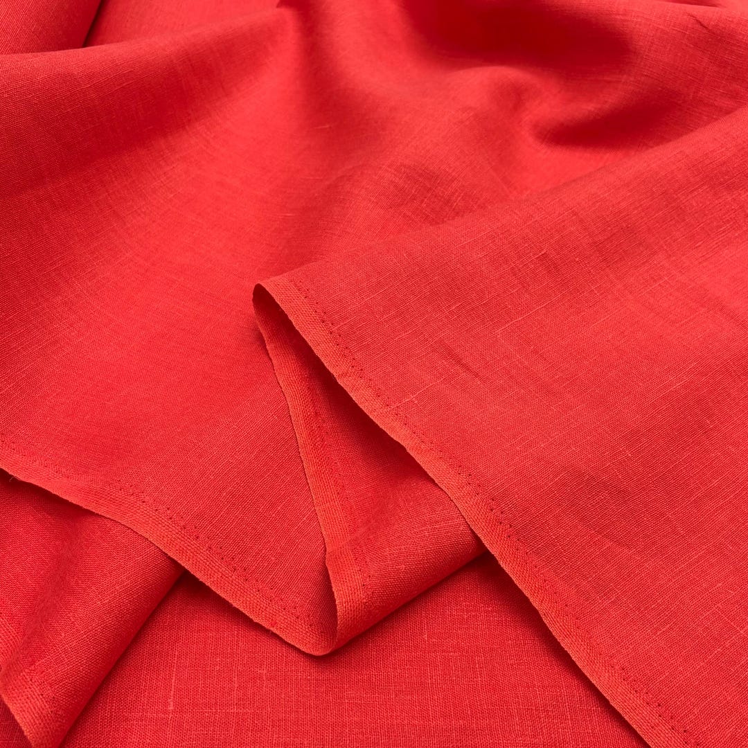 Red Orange 100% Linen Fabric-natural Breathable Solid-dress-shirt-pants ...