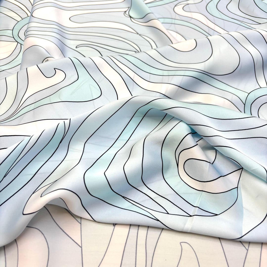 Italian Pastel Blue Abstract Satin Fabric:dressmaking,blouses,skirts ...