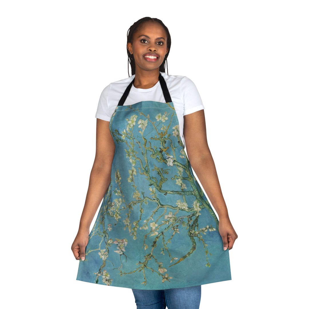 Van Gogh Almond Blossom Apron - Floral Art Kitchen Apron, Blue Painting ...