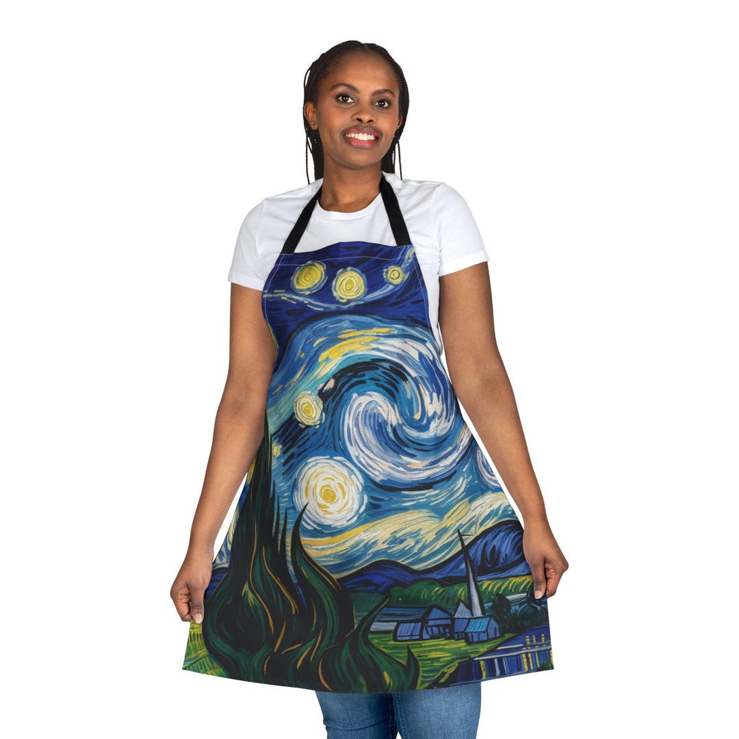 Starry Night Apron - Van Gogh Style Art Kitchen Apron, Blue Swirling ...