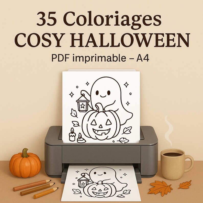 Kawaii Halloween Cozy Coloring Pages to Print – PDF A4 Instant Download ...