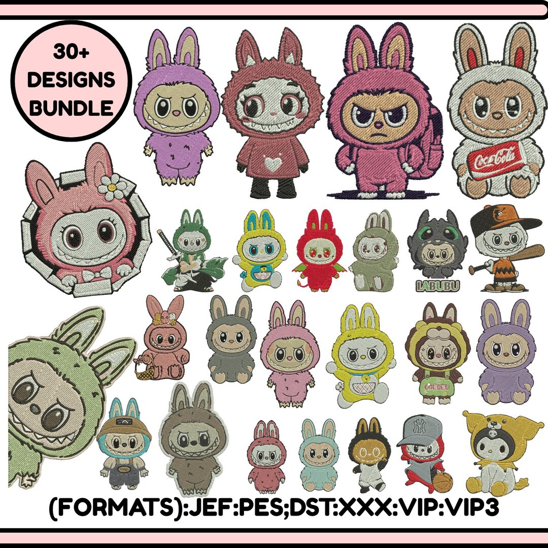 Labubu Doll Machine Embroidery Design Bundle: 3+ Sizes (instant ...