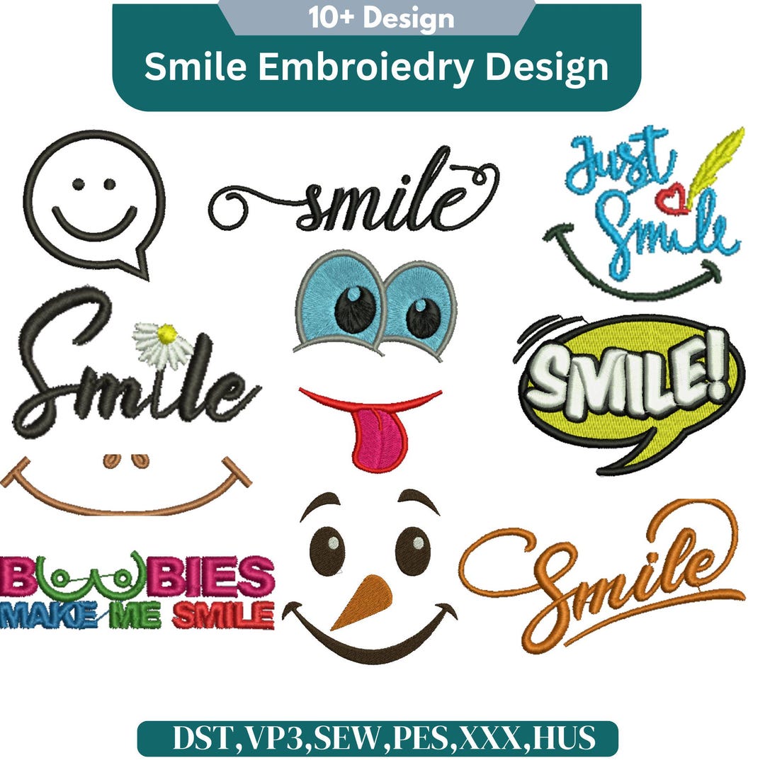 Smile Face Machine Embroidery Design Bundle: Instant Download - Etsy