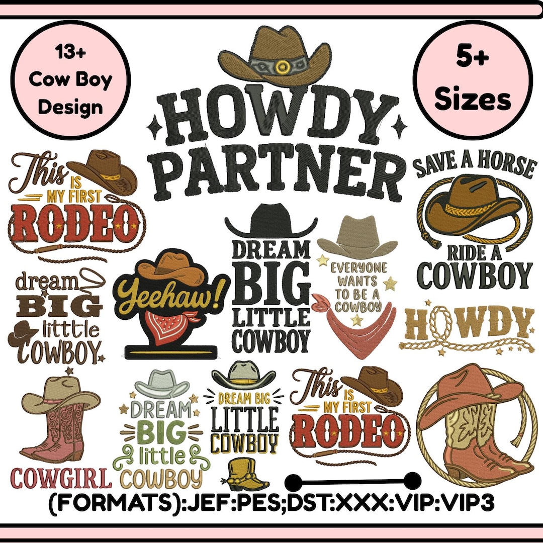 Cowboy Machine Embroidery Design Cowboy Hat Embroidery Cowgirl Boots ...