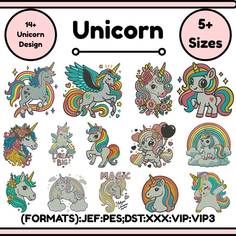 Magic Unicorn Machine Embroidery Designs Rainbow Unicorn Embroidery ...