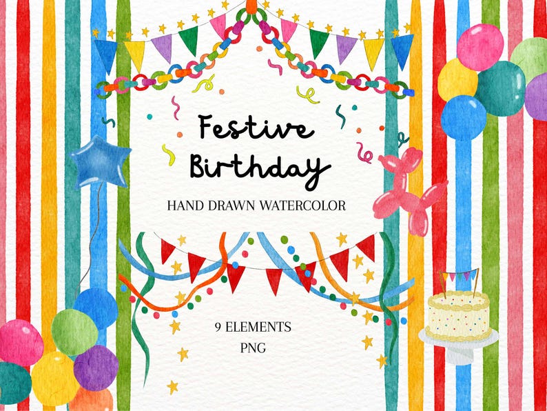 Colorful Birthday Banners Clipart, Paper Chain Borders, Whimsical ...