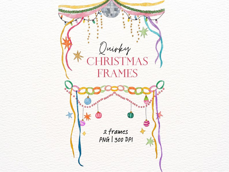 Hand Drawn Quirky Watercolor Christmas Frames, Vintage Holiday Border ...