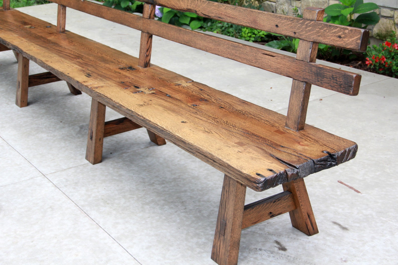 Live Edge Barn Wood Bench With Back Rest 15' Long | Etsy