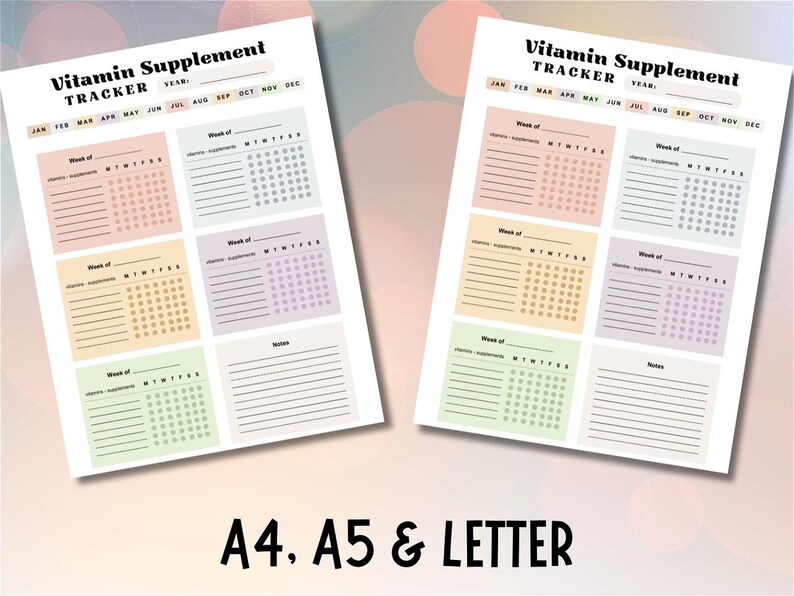 Weekly Vitamin Tracker Printable | Supplement Checklist | Daily Vitamin ...