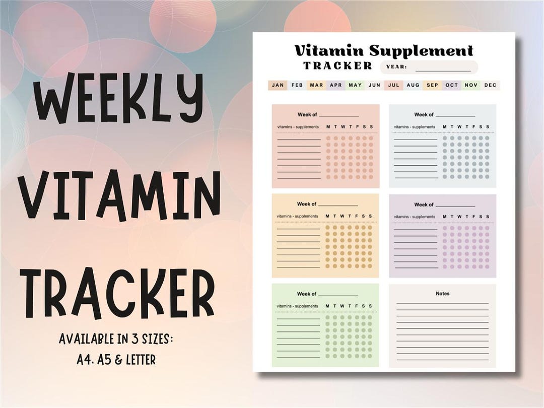 Weekly Vitamin Tracker Printable | Supplement Checklist | Daily Vitamin ...