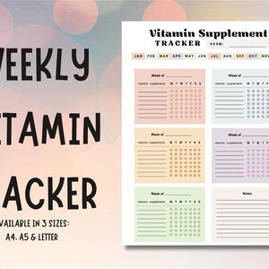 Weekly Vitamin Tracker Printable | Supplement Checklist | Daily Vitamin ...