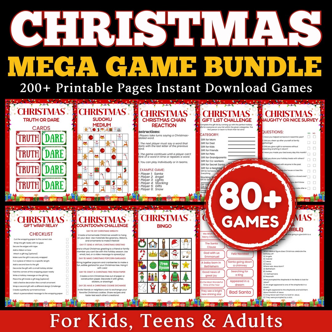 Christmas Game Bundle – 200+ Printable Holiday Party Games for Kids ...