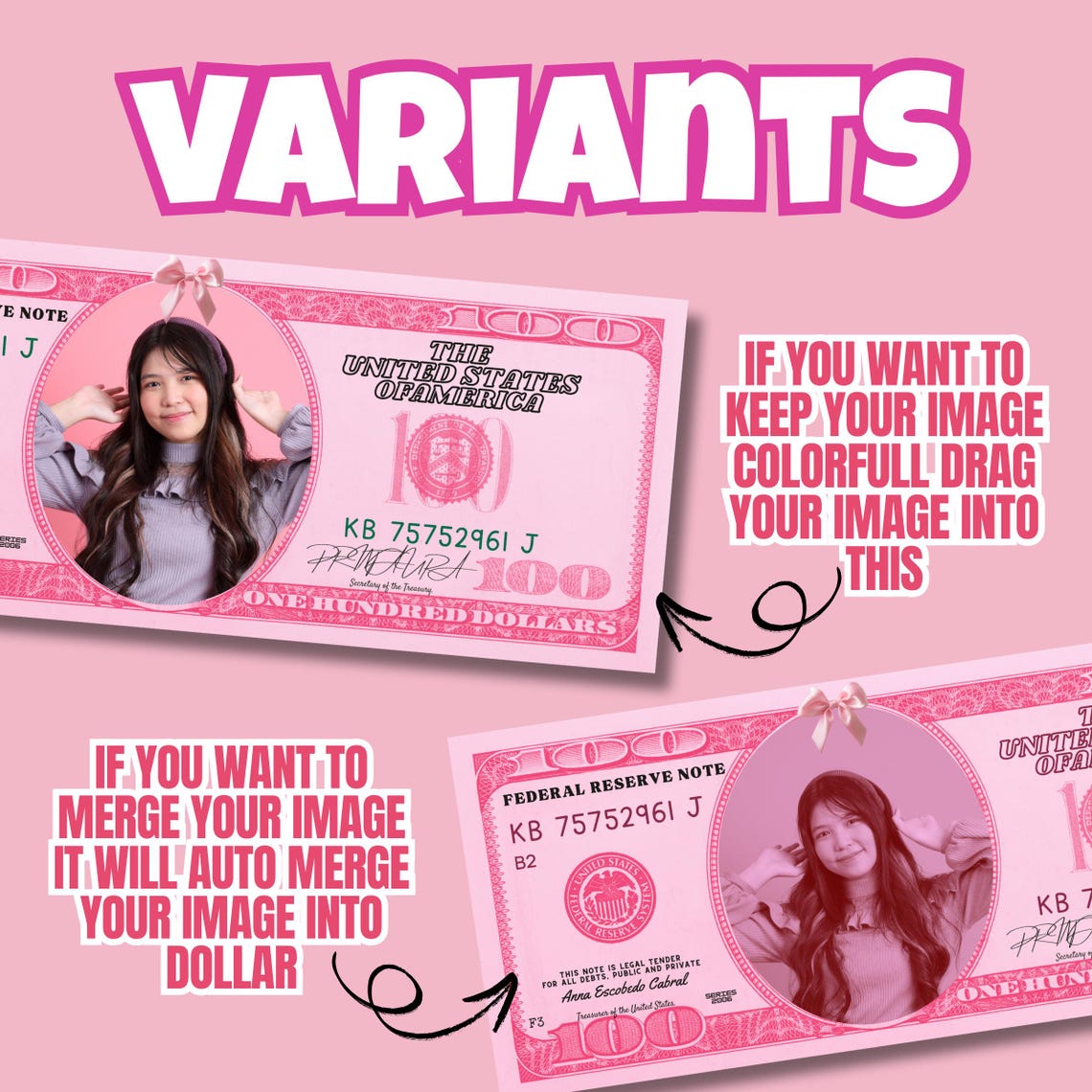 Pink Custom Dollar Bill Canva Template Add Your Face and Name Editable ...