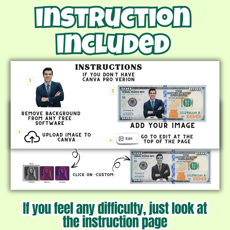 Custom 100 Dollar Bill Canva Template – Editable Photo Money, Front and ...