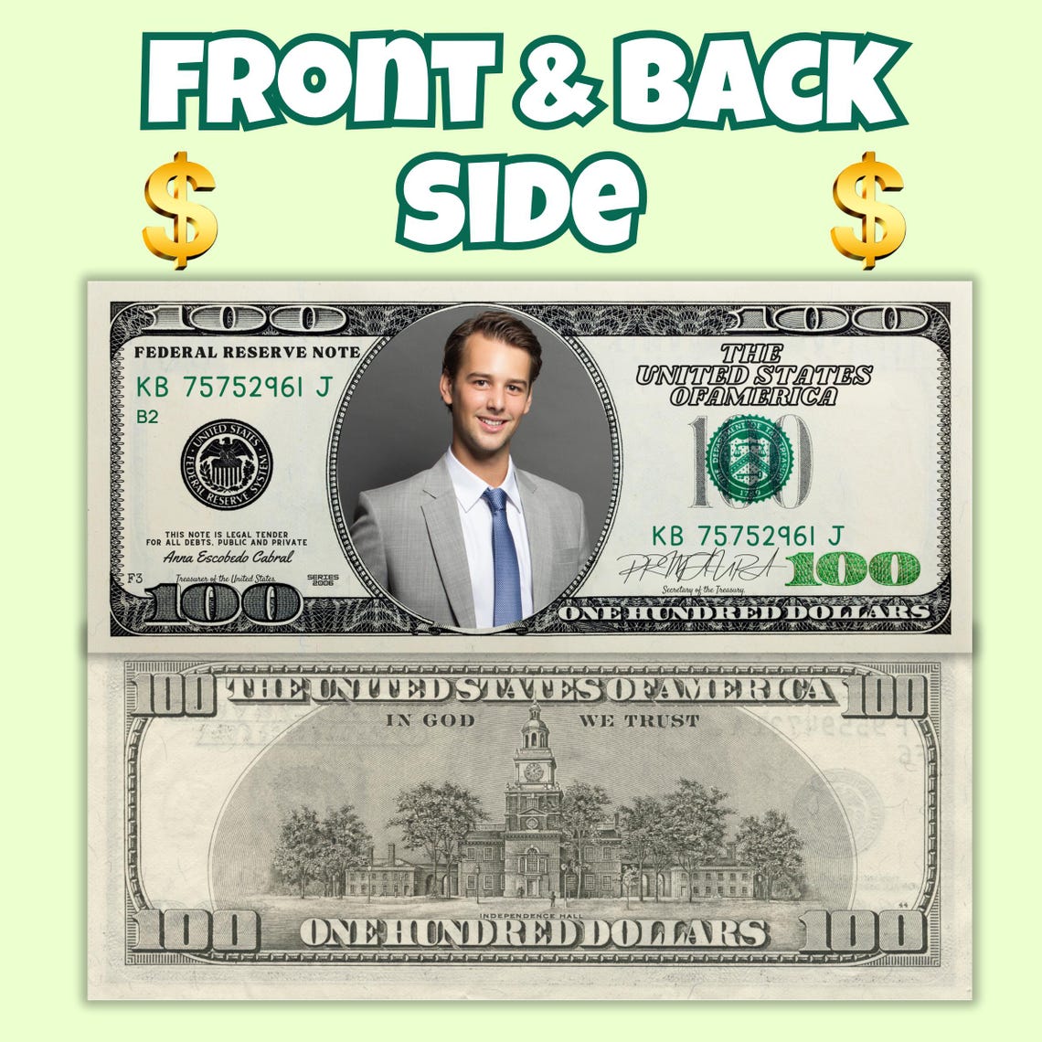 Custom Dollar Bill Canva Template Add Your Face and Name Editable ...