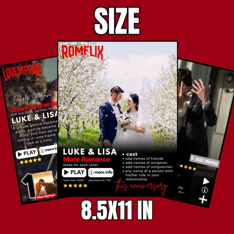 Movie Poster Templates, Canva Editable 8.5x11, Romantic Style Set of 8 ...