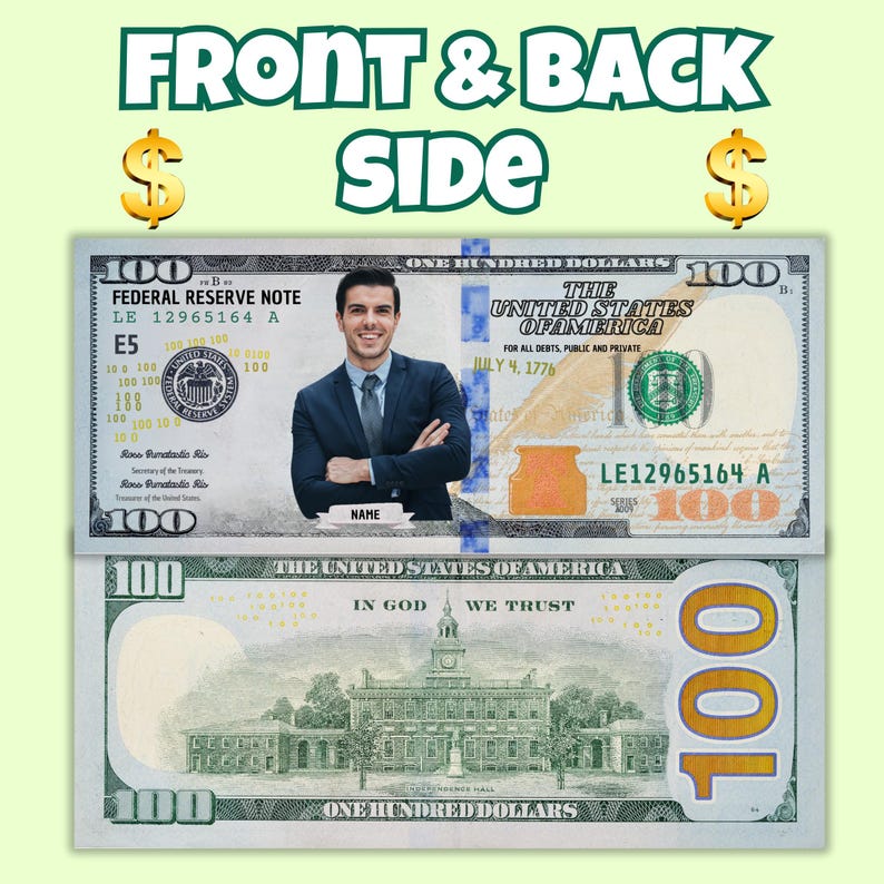 Custom 100 Dollar Bill Canva Template – Editable Photo Money, Front and ...