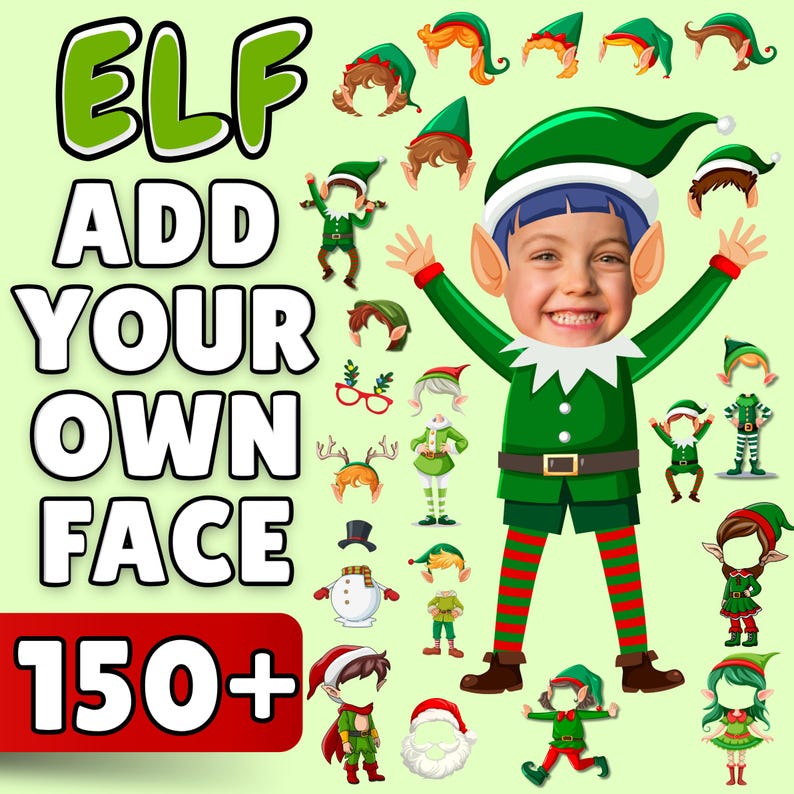 Christmas Elf Photo Templates, Add Your Face, 150+ PNG - Etsy