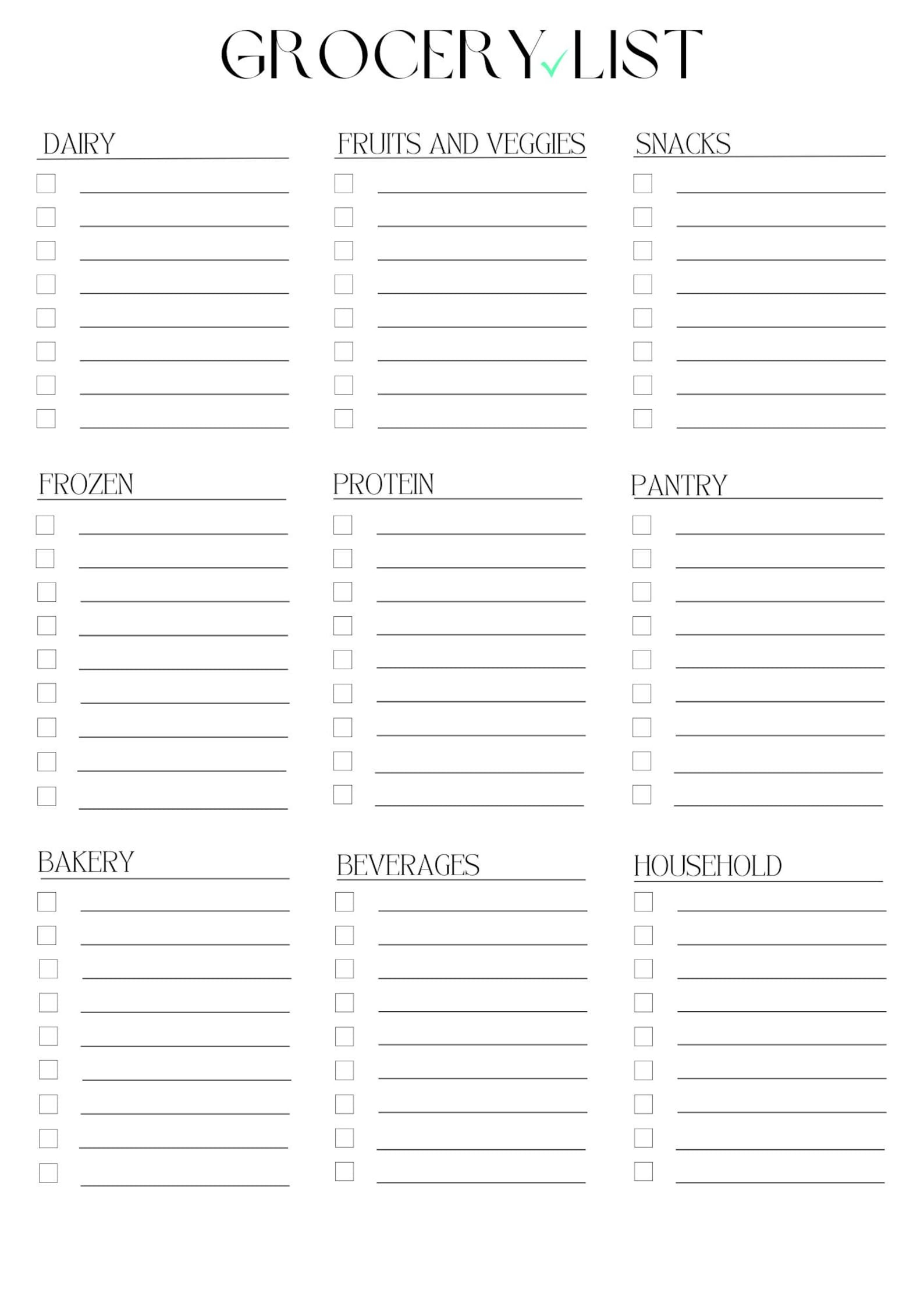Simple Shopping Lists With Checkboxes: Grocery List PDF - Etsy
