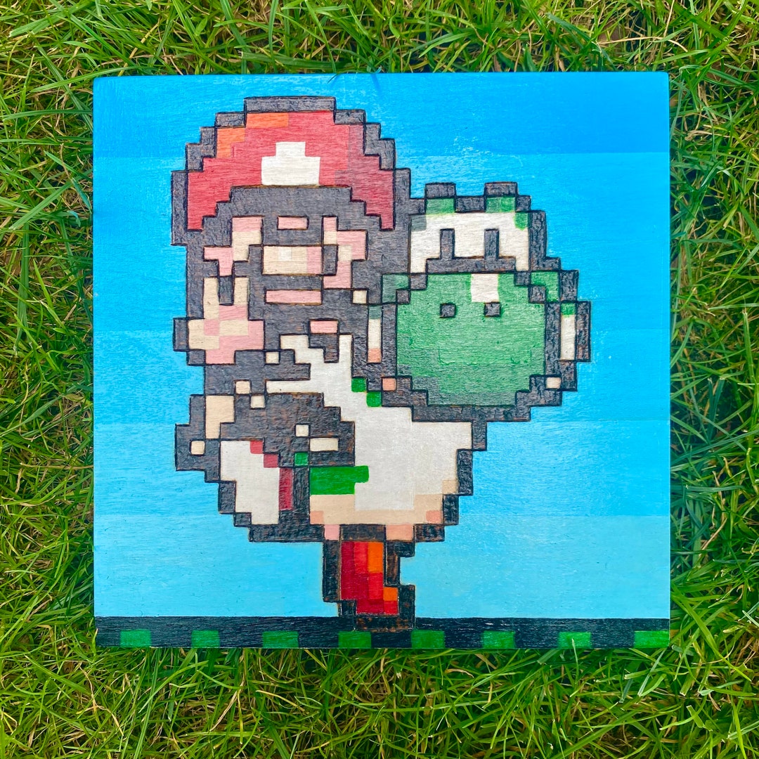 Baby Mario and Yoshi Woodburned Art: Super Mario World 2 Decor - Etsy