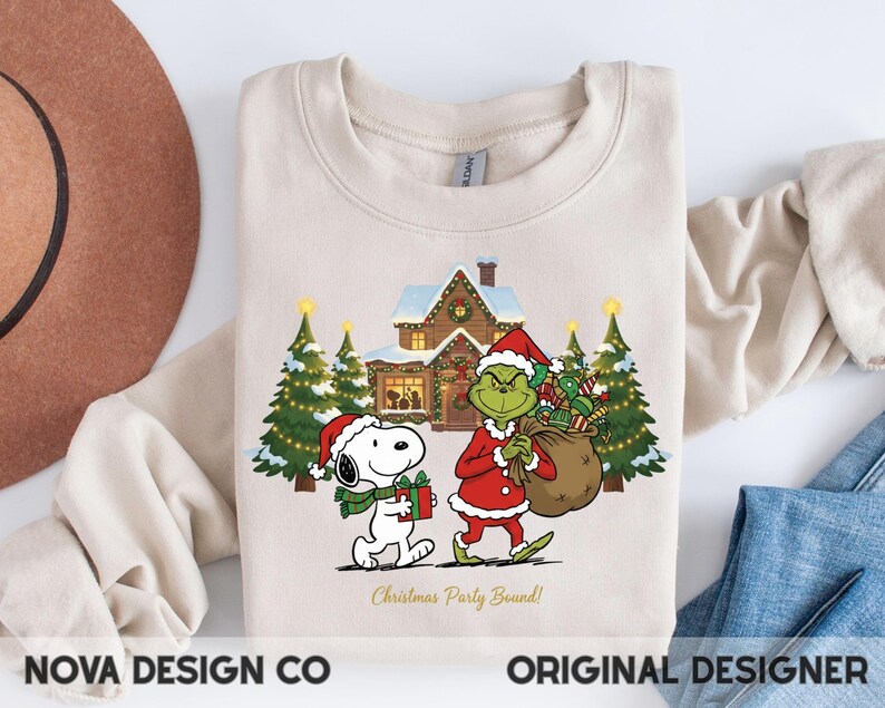 Snoopy and Grinch Christmas PNG | Retro Holiday Design (digital ...