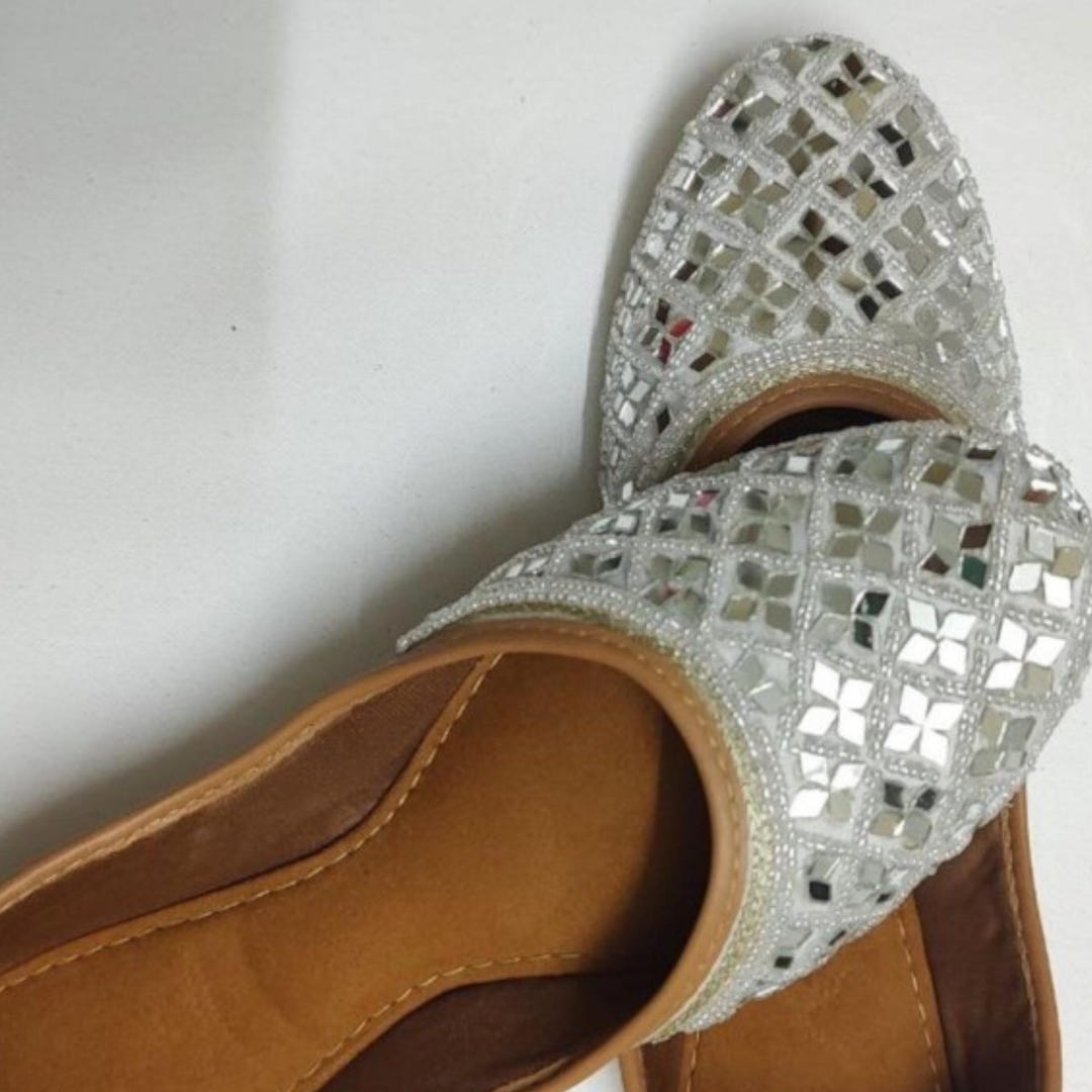 Handmade White Mirror Punjabi Jutti for Women's, Indian Pakistani ...