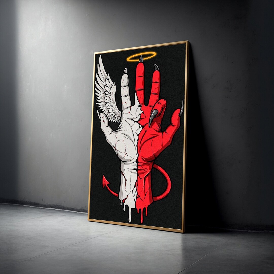 Angel and Demon Hands Canvas Wall Art, Good Vs Evil Symbol, Duality ...
