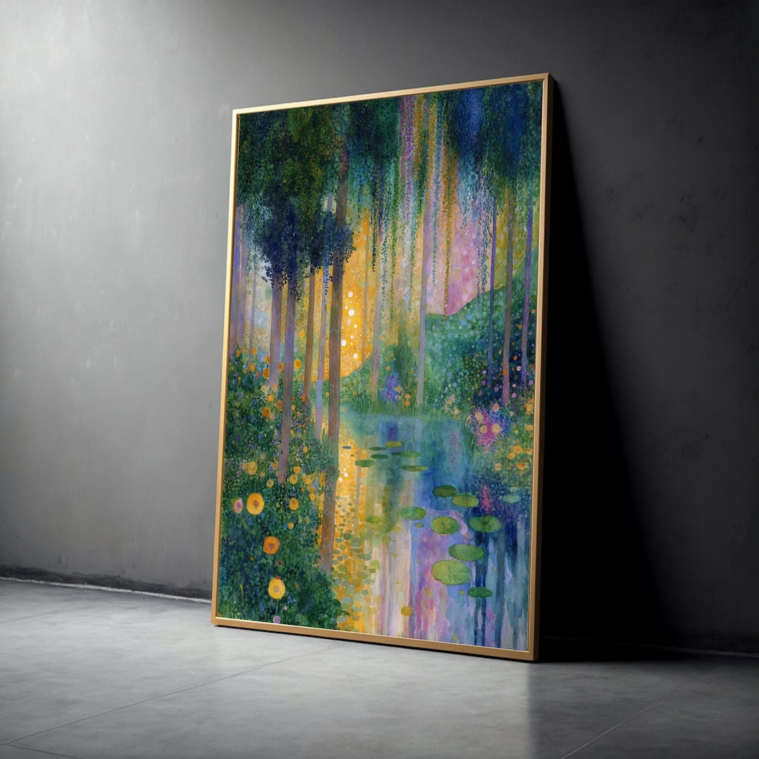Gustav Klimt Forest and Lake Landscape Canvas Painting – Golden Nature ...