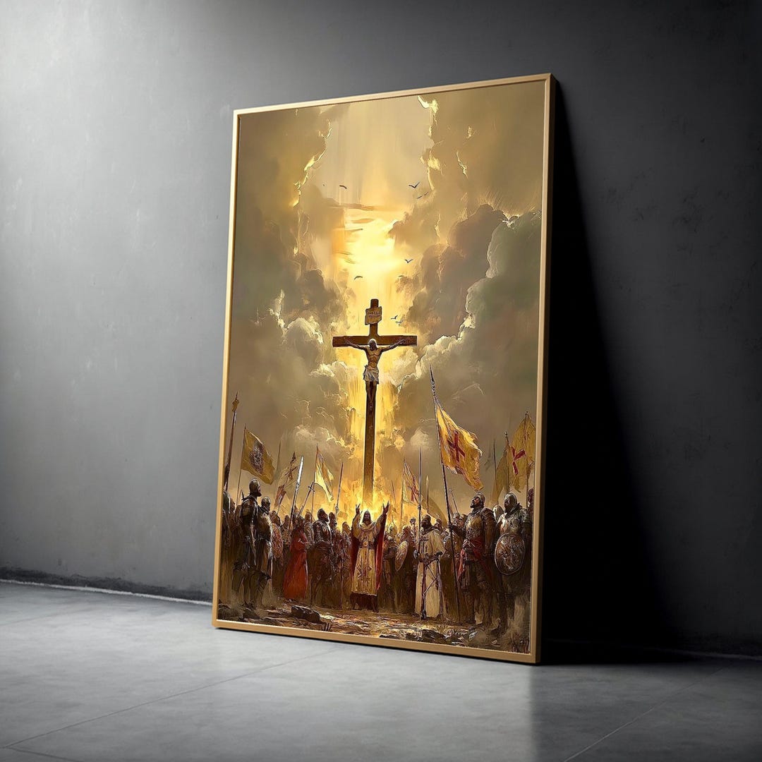 Medieval Knights Gathering Around Crucifix Canvas, Religious Wall Art ...