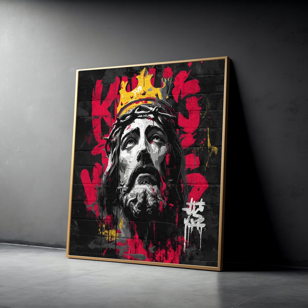 Crowned Jesus Christ Graffiti Canvas, Urban Street Art Wall Decor ...
