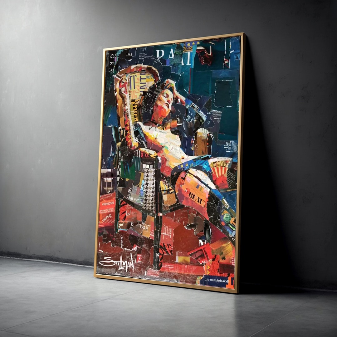 Abstract Woman Reclining Collage Canvas, Modern Mixed Media Wall Art ...