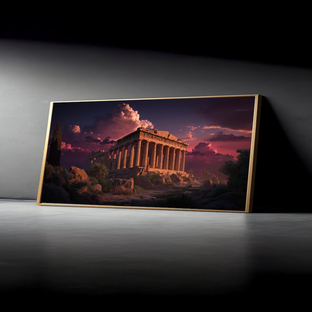 Ancient Parthenon Temple Canvas, Greek Ruins Wall Art, Sunset Landscape ...