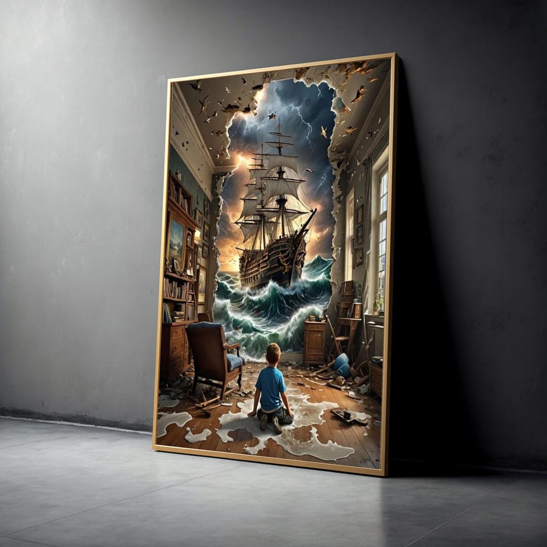 Epic Stormy Sea Canvas, Pirate Ship Wall Art, Illusion Nautical Canvas ...