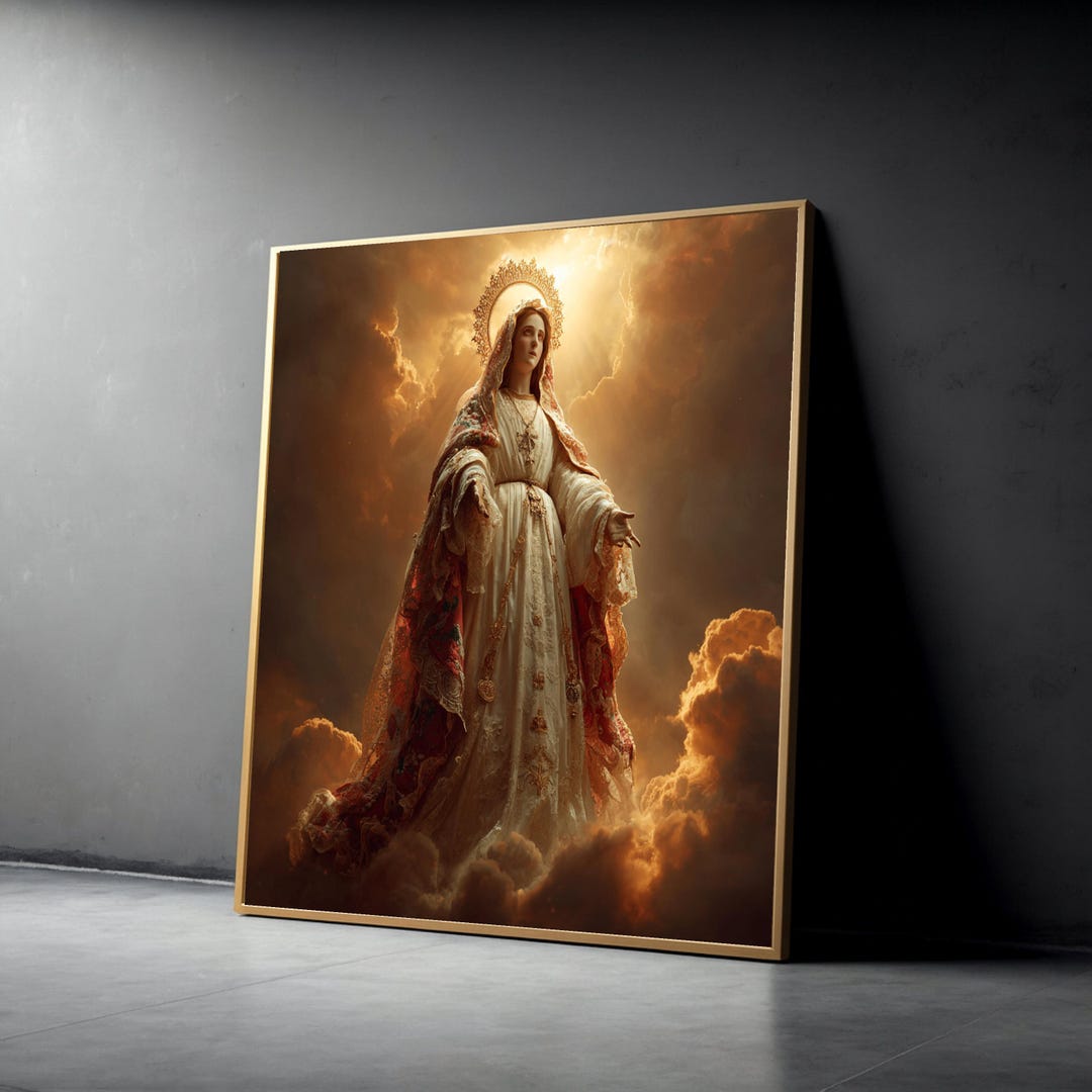 Divine Virgin Mary Canvas Wall Art, Religious Catholic Decor, Heavenly ...