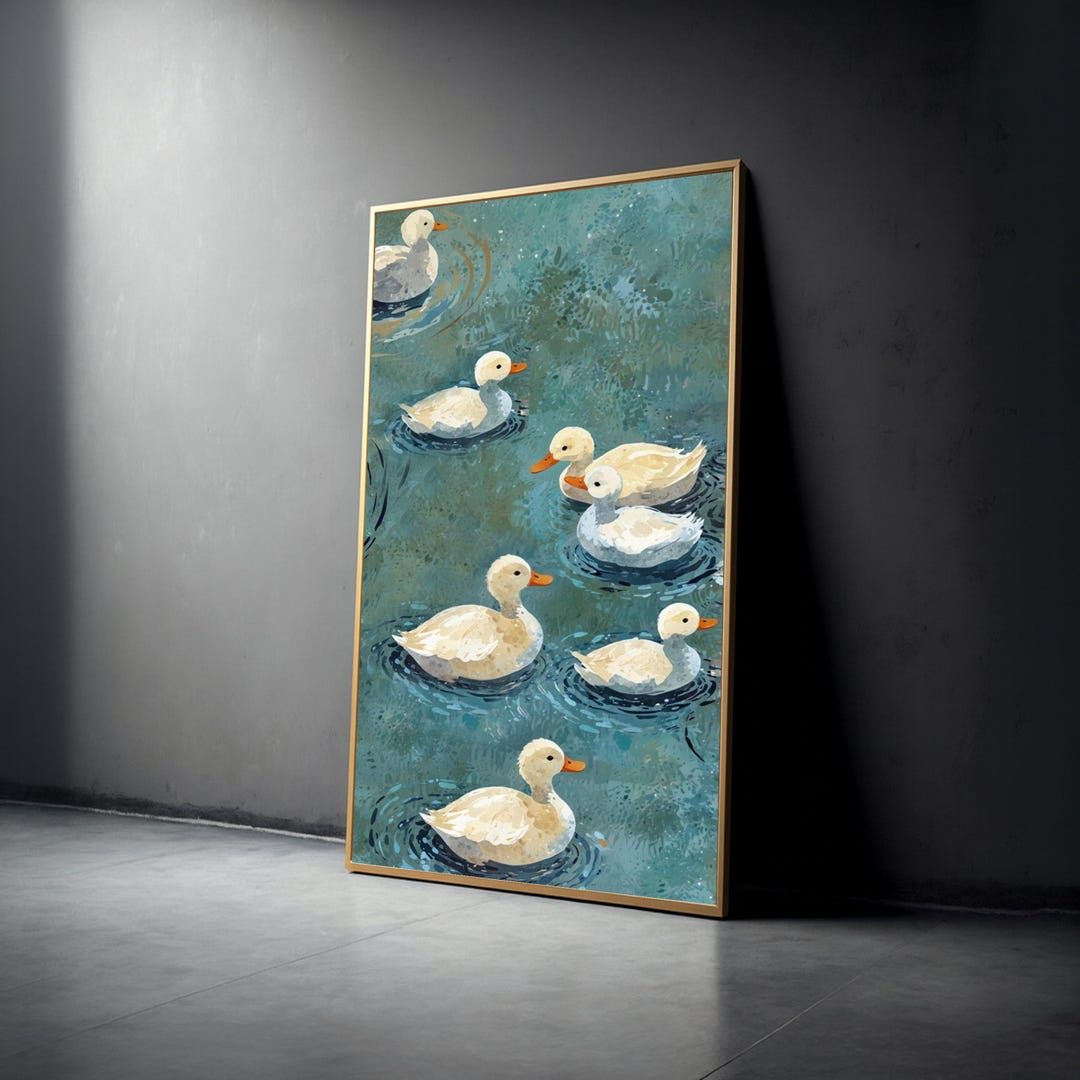 Charming Ducklings Canvas Wall Art, Cute Waterfowl Painting, Nature ...