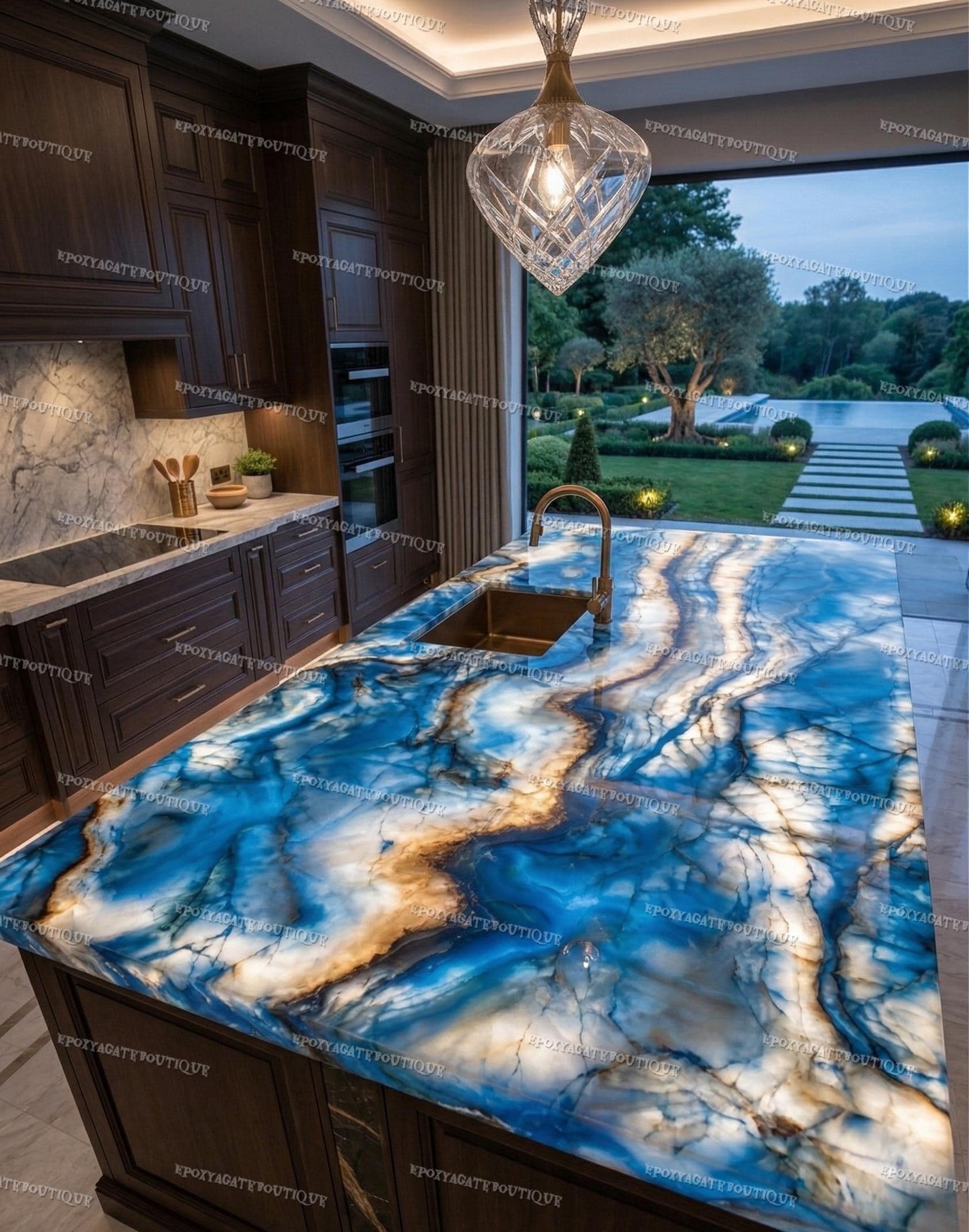 Luxury Blue Onyx Countertop: Backlit Natural Stone Slab for Kitchen ...