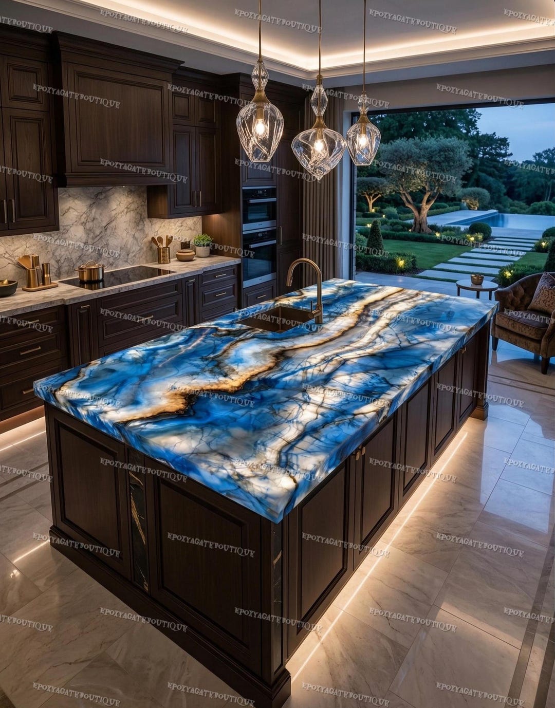 Luxury Blue Onyx Countertop: Backlit Natural Stone Slab for Kitchen ...
