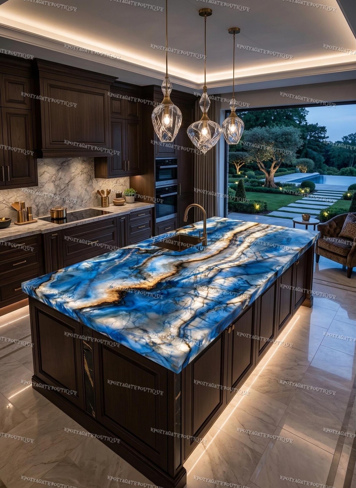 Luxury Blue Onyx Countertop: Backlit Natural Stone Slab for Kitchen ...