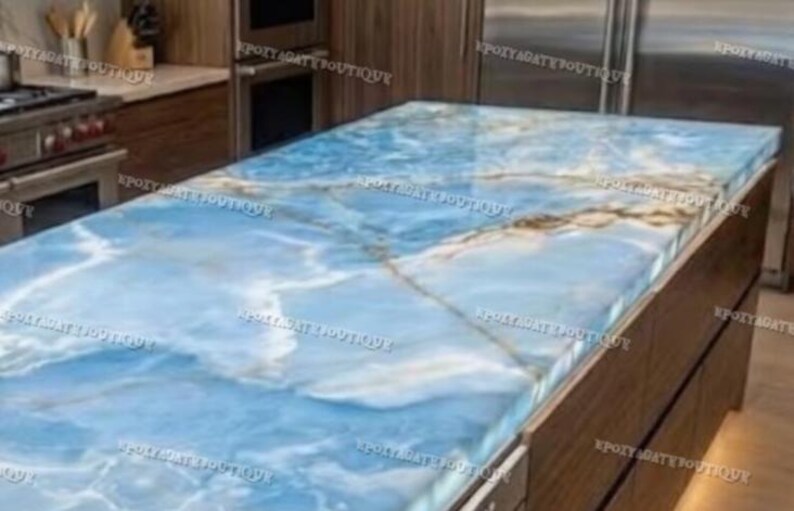 Backlit Blue Onyx Countertop: Luxury Ocean Stone Slab, Translucent Bar ...