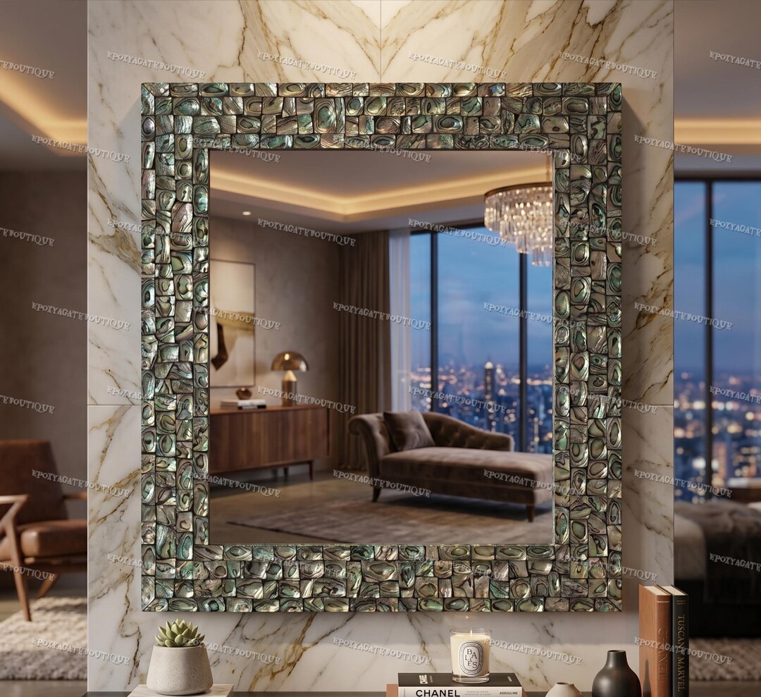 Handmade Abalone Shell Wall Mirror Iridescent Paua Shell Inlay ...