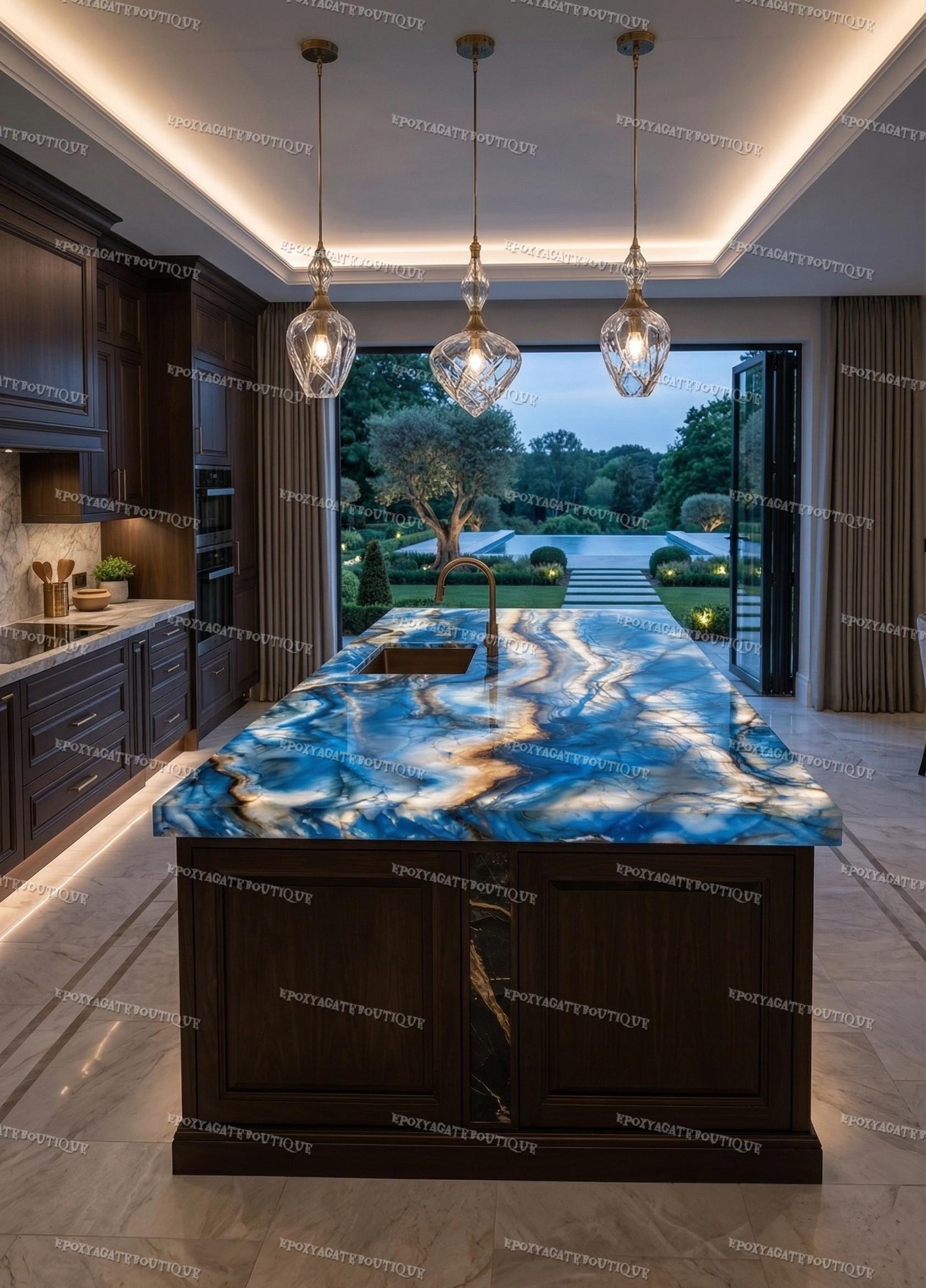 Luxury Blue Onyx Countertop: Backlit Natural Stone Slab for Kitchen ...
