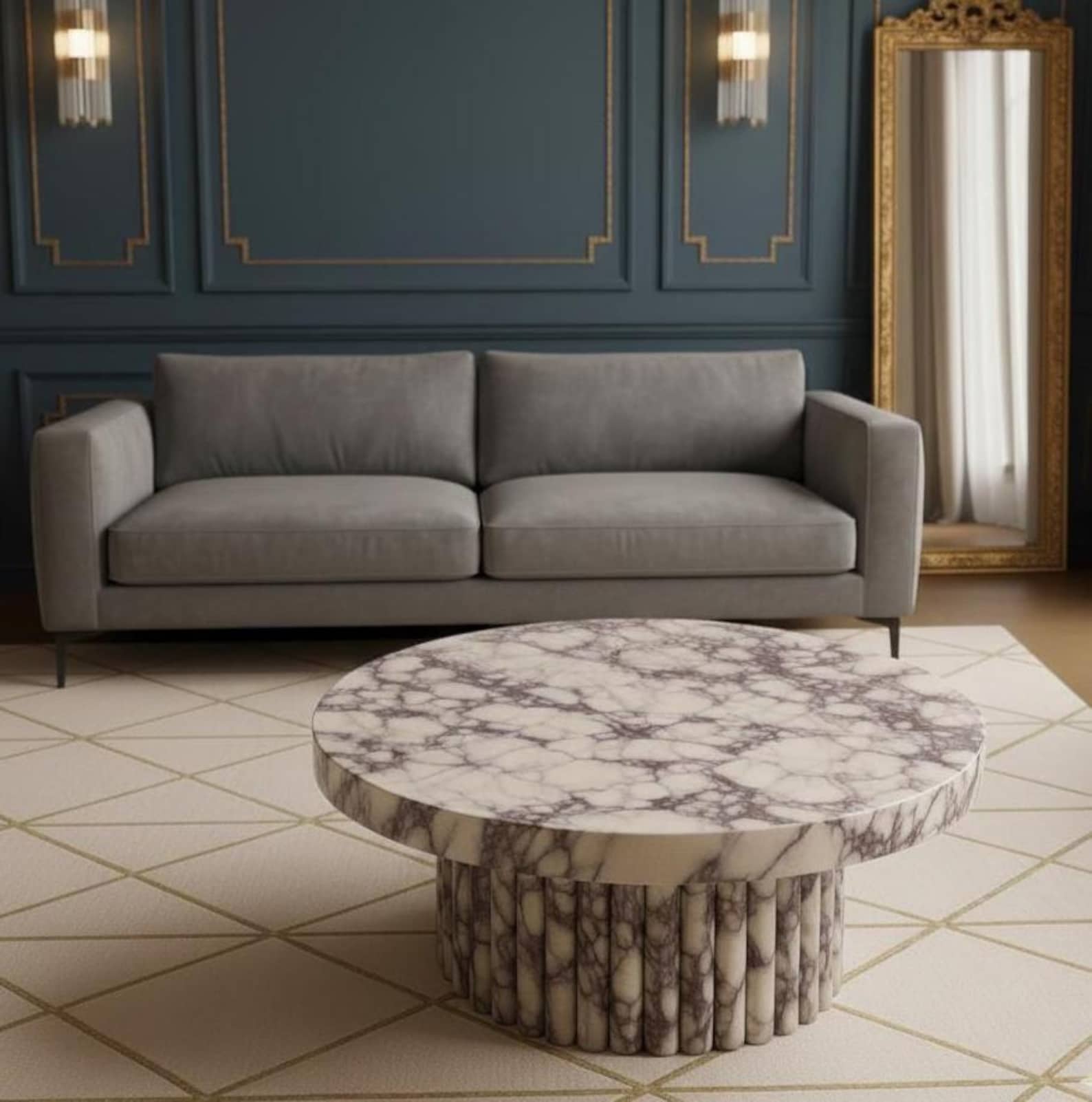 Handcrafted Calacatta Viola Marble Coffee Table: Elegant Fluted Base - Etsy