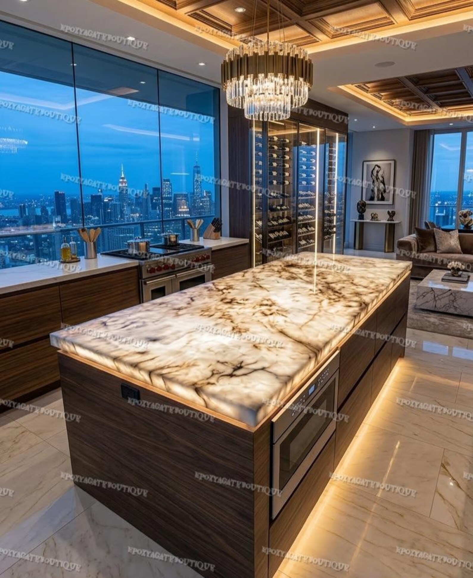 Backlit Cristallo Quartzite Kitchen Island Countertop, Translucent ...